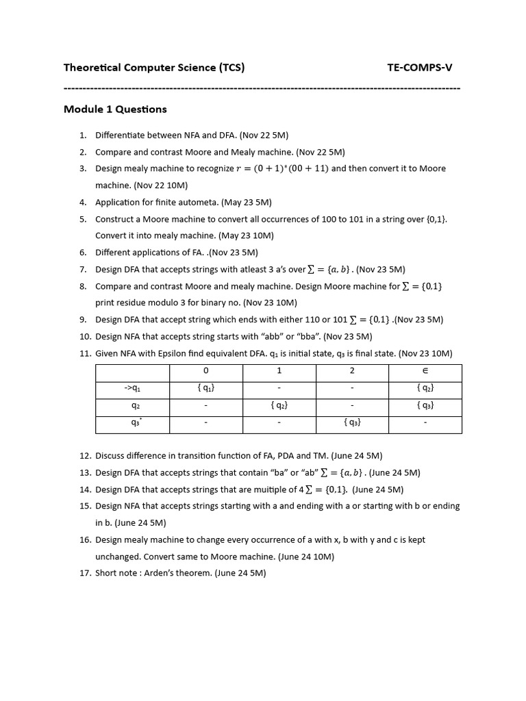 Module 1 & 2 University Questions | PDF | Mathematical Logic | Models ...