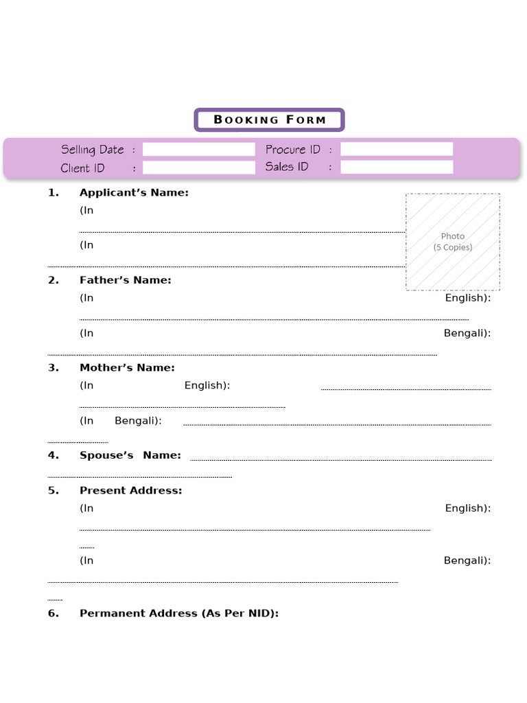 Property Booking Form Template | PDF | Cheque