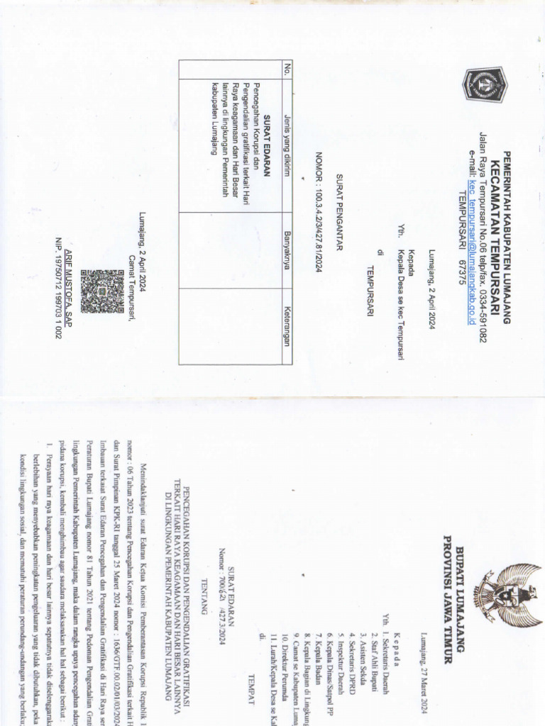 SE Pencegahan Korupsi Dan Gratifikasi Terkait Hari Besar Keagamaan 066 | PDF