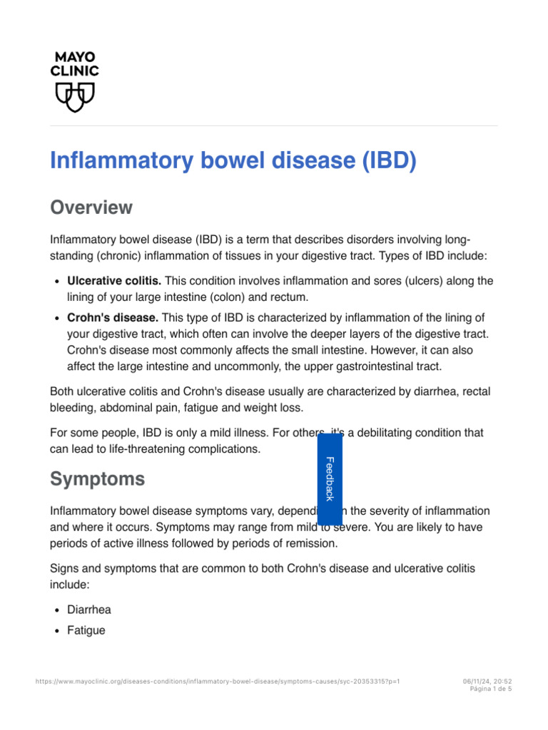 Symptoms and Causes - Mayo Clinic | PDF | Inflammatory Bowel Disease ...