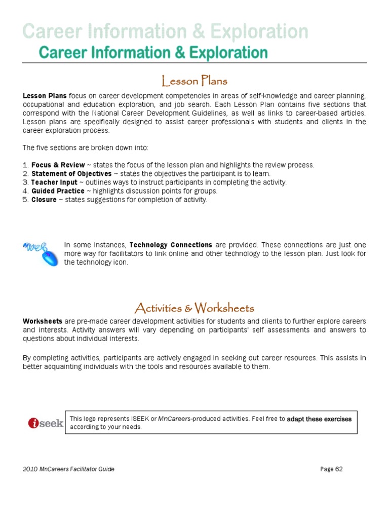 Career Activities 1 10 | Facilitator | Lesson Plan