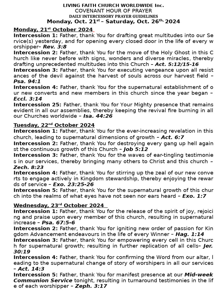 Covenant Hour Prayer Guide Oct 2024 | PDF | Religious Belief And ...