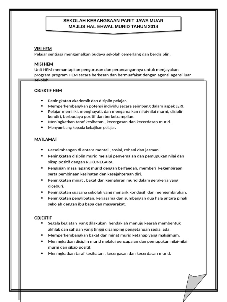 1.majlis Hal Ehwal Murid 2014 | PDF