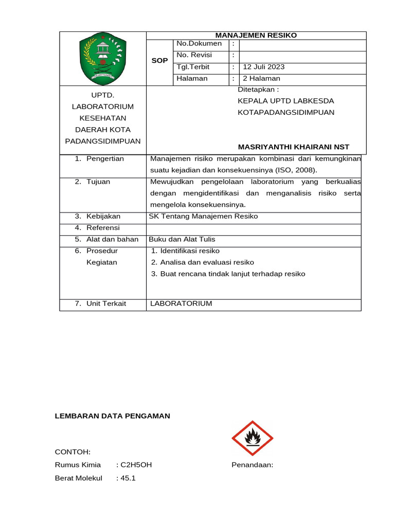 Sop Dan MDSD Resiko | PDF