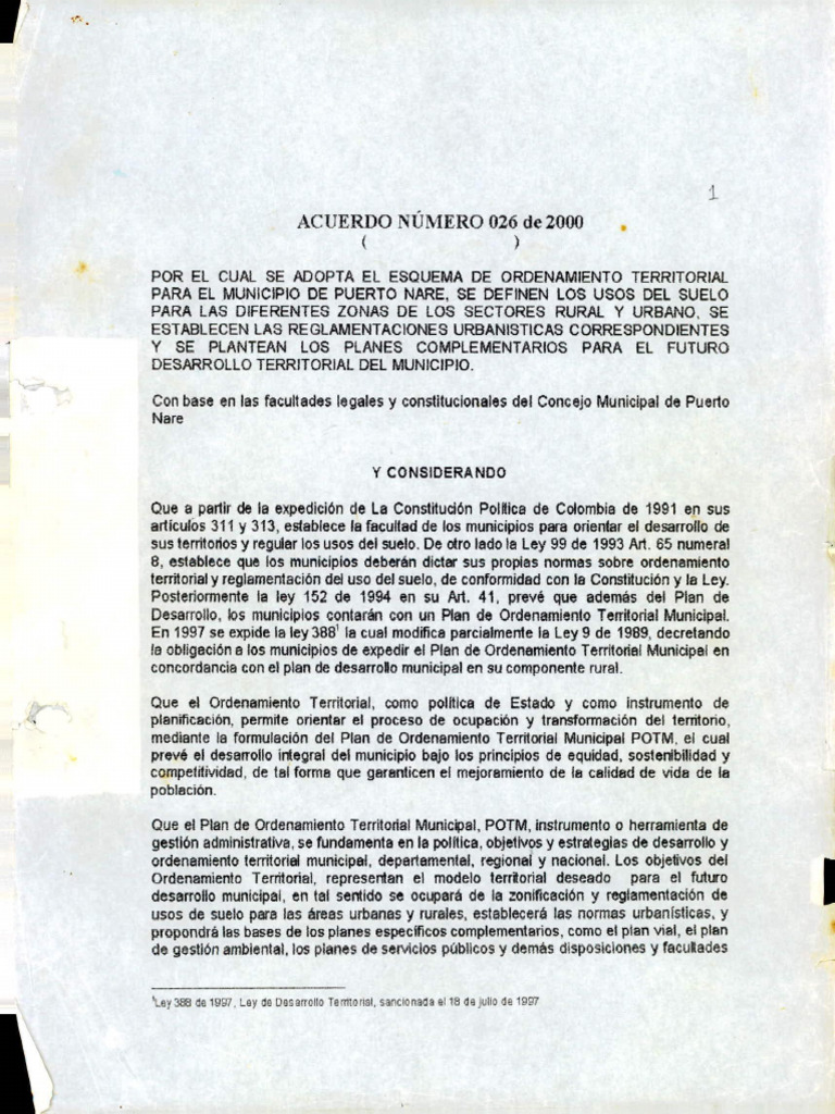 EOT PTONARE Acuerdo 026 Concejo | PDF | Entorno natural | Turismo