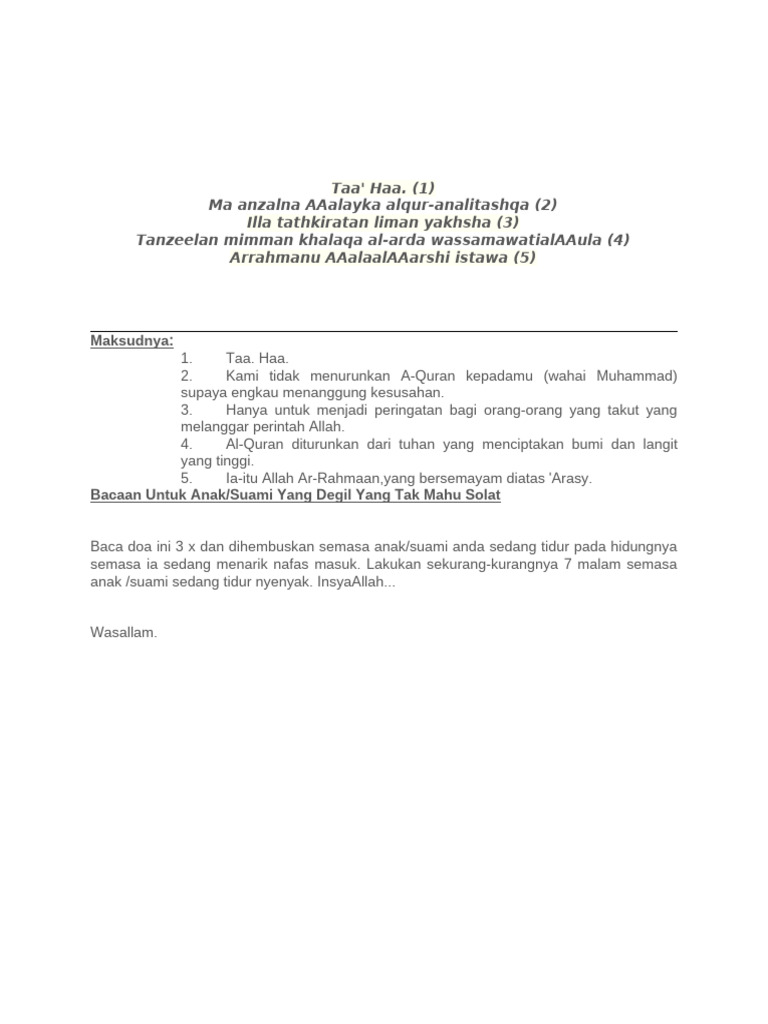 Doa Taha untuk Keluarga yang Degil | PDF