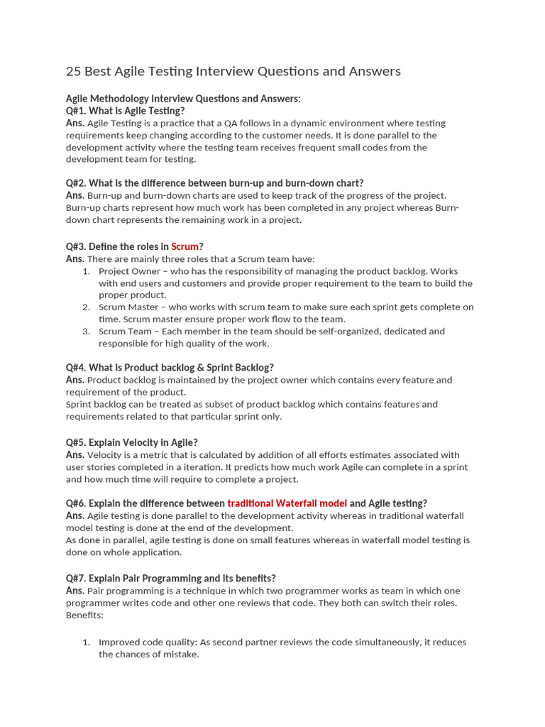 25 Best Agile Testing Interview Questions and Answers | PDF | Scrum ...