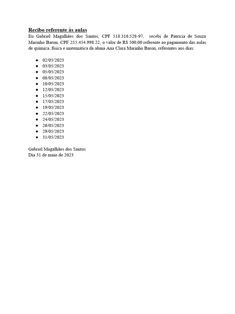 Recibo de Aulas Pagas | PDF