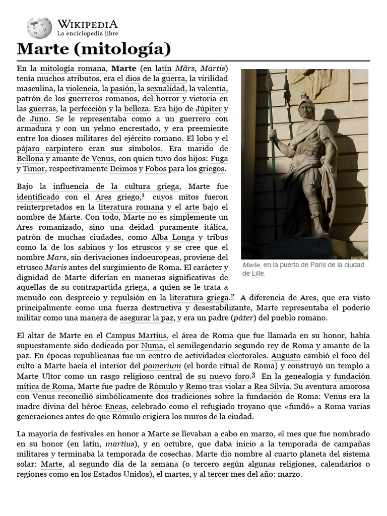 Marte: Dios Romano de la Guerra y la Agricultura | PDF