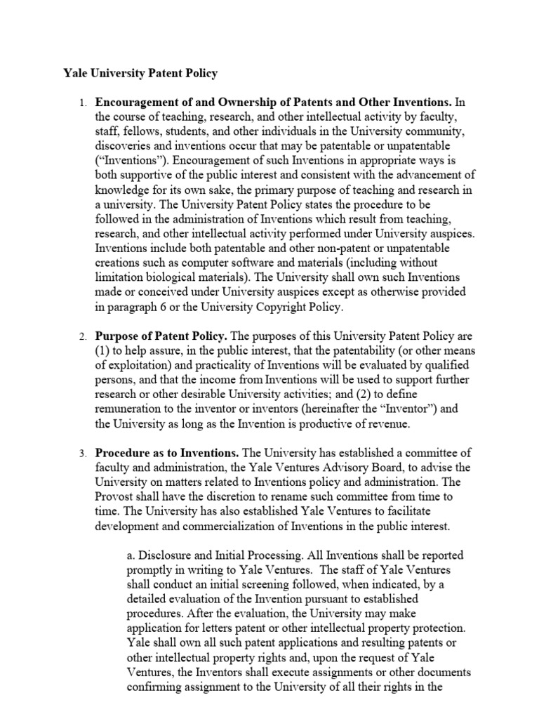 Yale Patent Policy | PDF | Patent | License