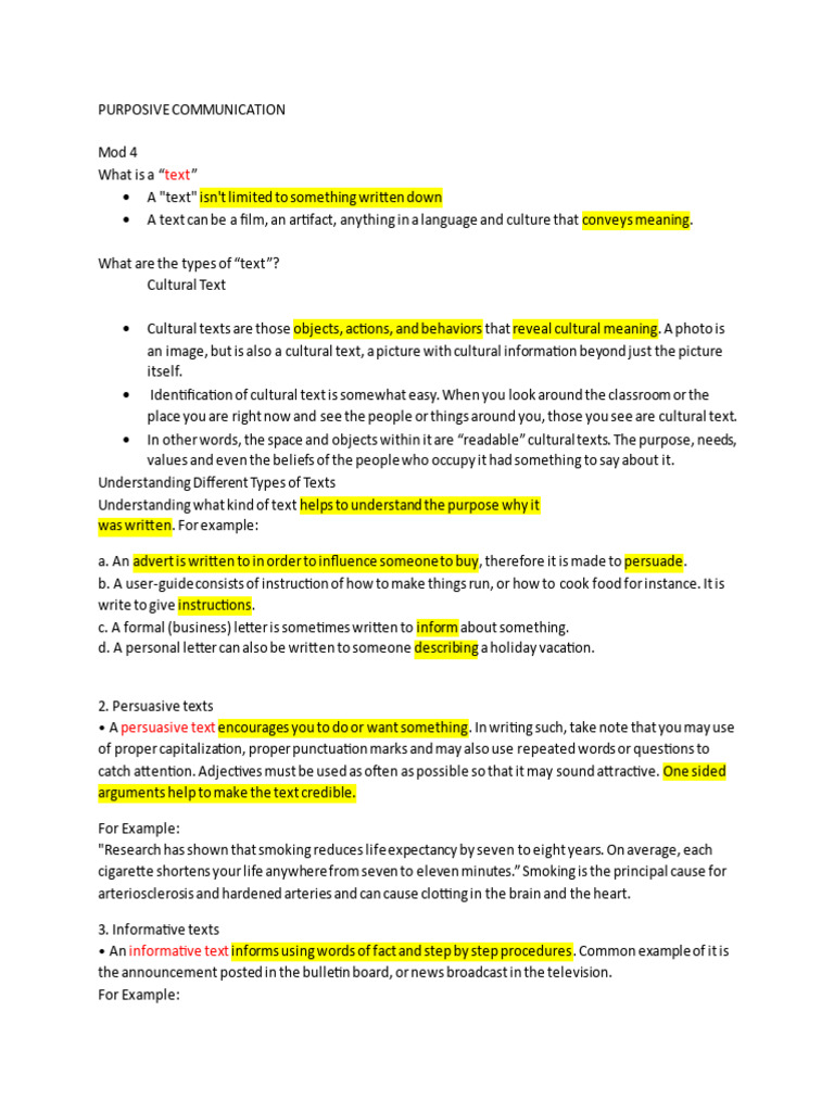 PURPOSIVE COMMUNICATION Reviewer | PDF | Memorandum | Communication