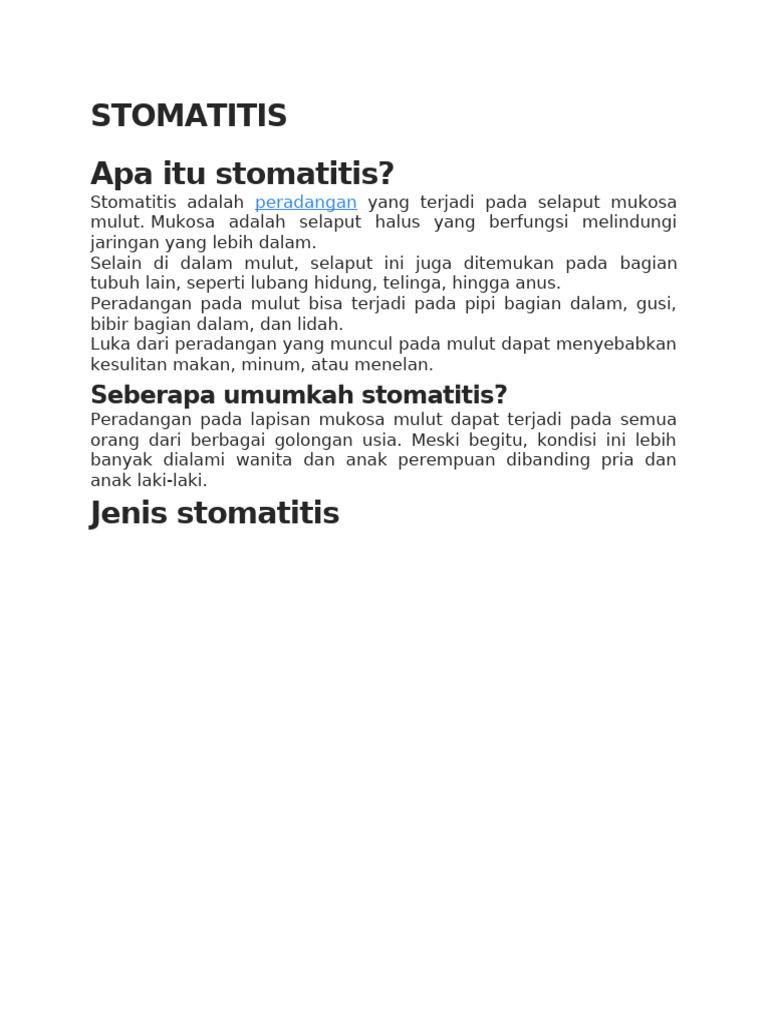 STOMATITIS | PDF | Kajian Bahasa Asing | Kesehatan Holistik