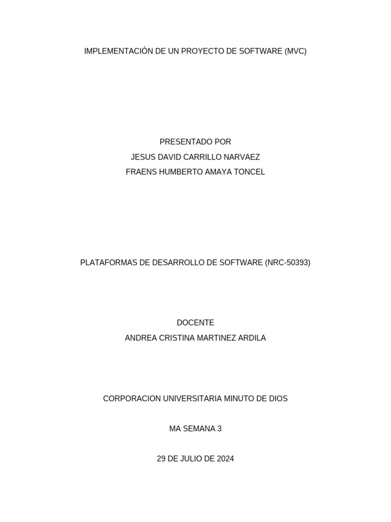 Implementación de Un Proyecto de Software | PDF | Modelo – Vista – Controlador | Java (lenguaje ...