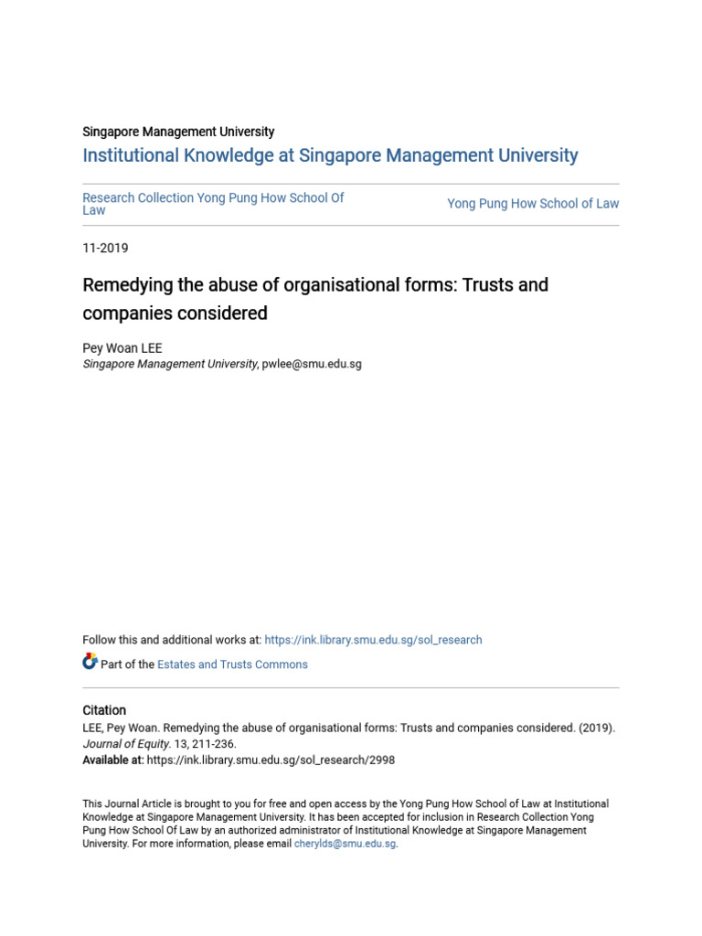 Remedying The Abuse of Organisational Forms - Trusts and Companies ...