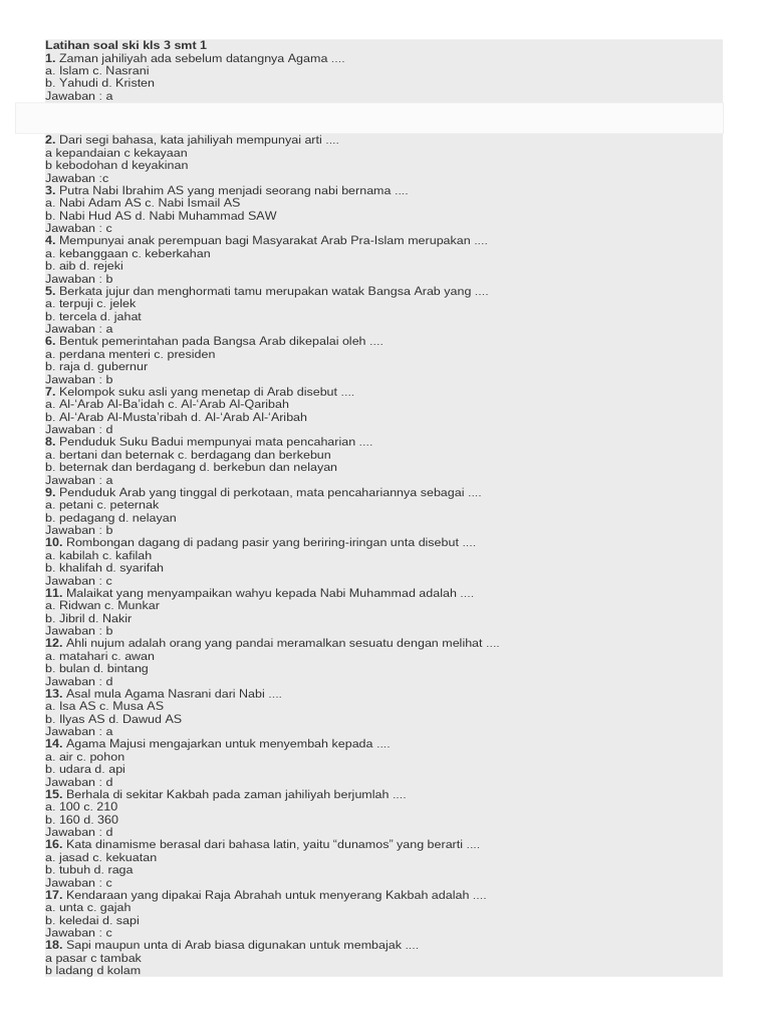 Latihan Soal Ski Kls 3 SMT 1 | PDF
