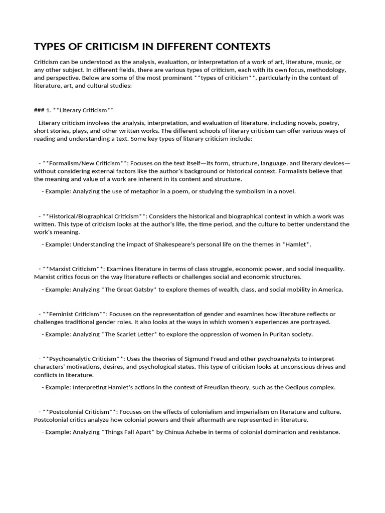 Types of Criticism in Different Contexts | PDF | Psychoanalysis ...