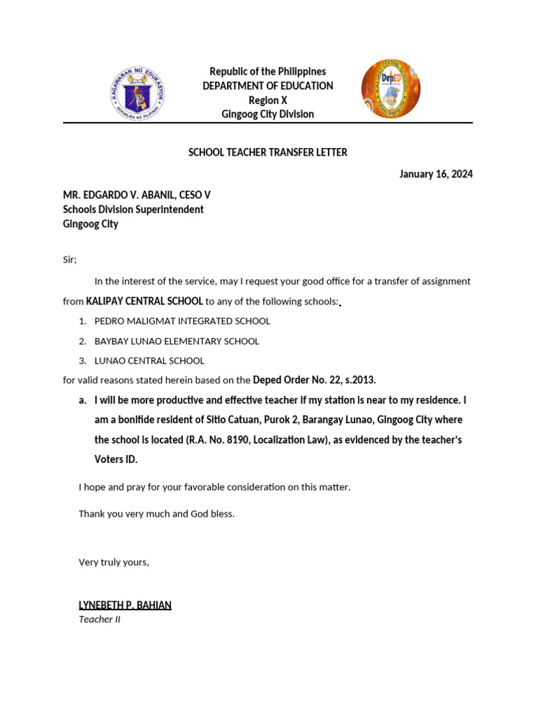 2024 Lynebeth Intent Kcs Letter | PDF | Government | Philippines