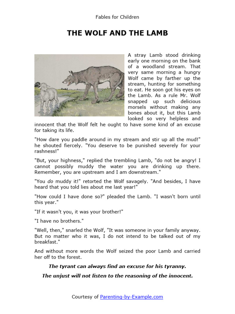 The Wolf and the Lamb: A Fable's Moral | PDF