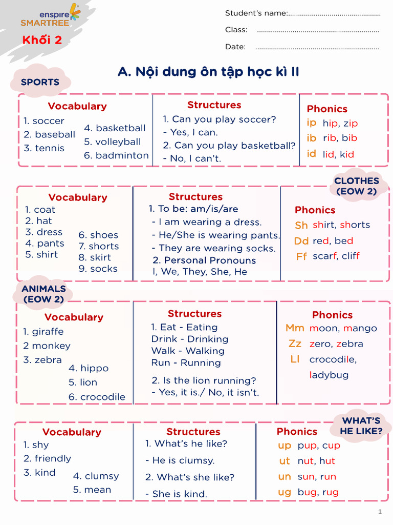 SMT - Khối 2 - Đề Cương Ôn Tập HKII Smartree | PDF | Clothing | Fashion