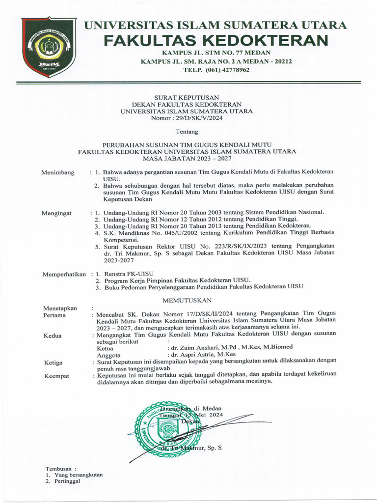 SK Dekan Perubahan Susunan Tim GKM MJ 2023-2027 | PDF