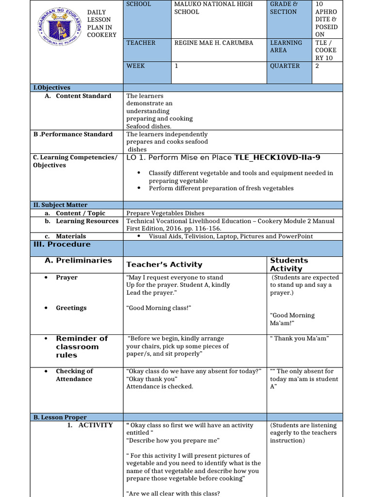 Tle 10 q2wk1 | PDF | Teachers | Pedagogy