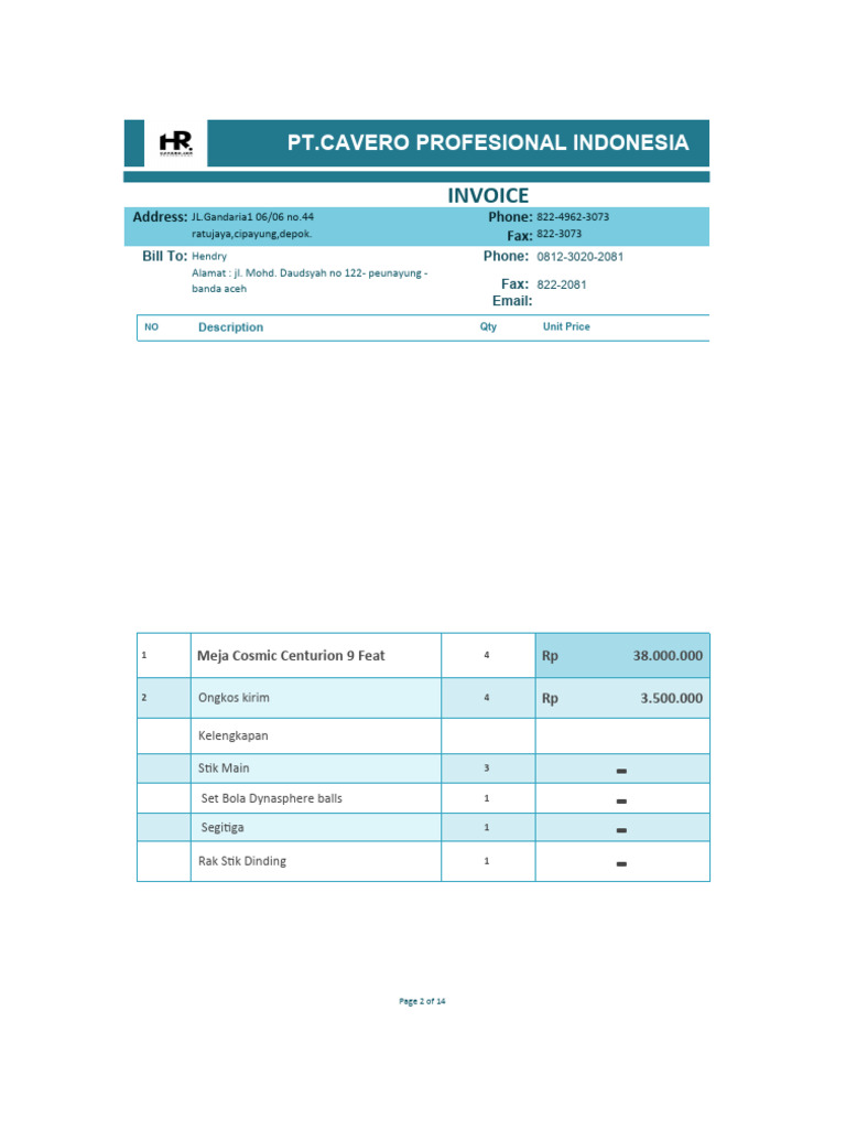 Sales Invoice Hendry Aceh | PDF | Accounting | Business Documents