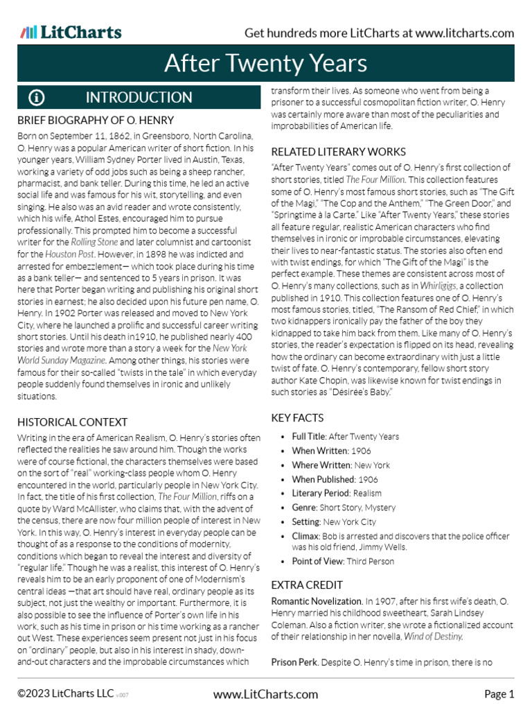 After Twenty Years LitChart | PDF | O. Henry