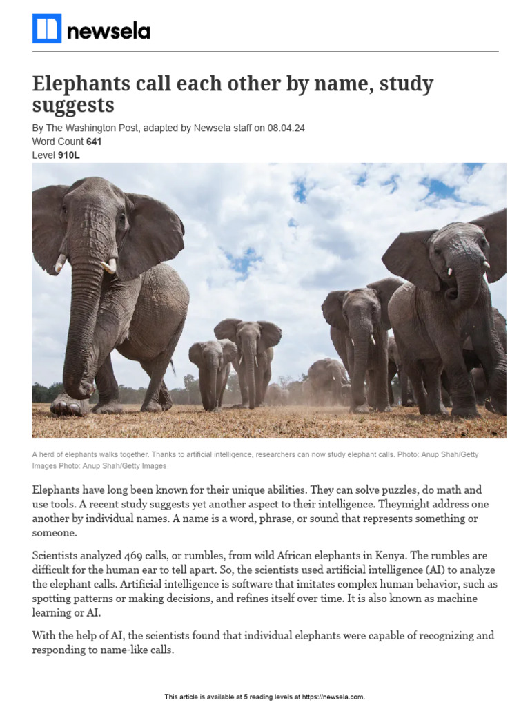 Elephants Call Each Other by Name | PDF | Intelligence (AI) & Semantics ...