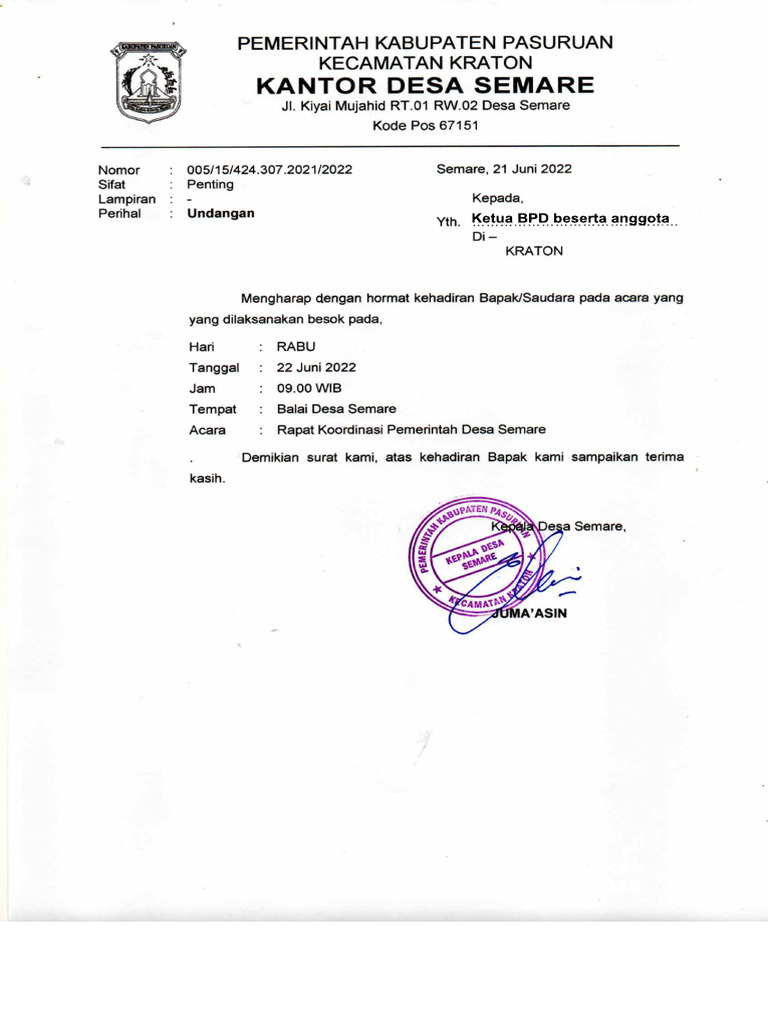 Undangan Rakor | PDF