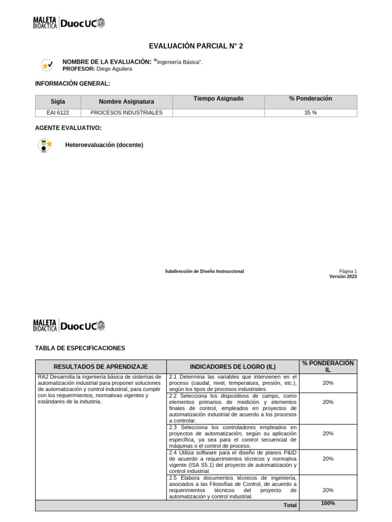 Evaluación Parcial 2 | PDF | Automatización | Diseño