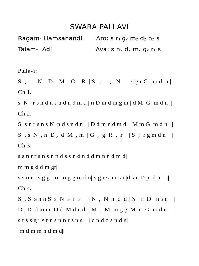 Swara Pallavi Hamsanandi | PDF
