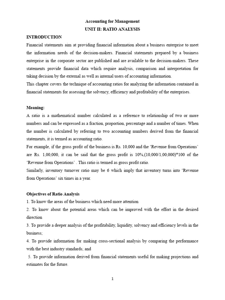Accounting Unit II Ratio Analysis | PDF | Dividend | Equity (Finance)
