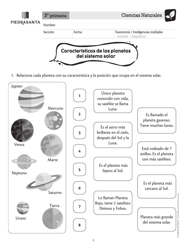 Caracteristicas de Los Planetas Del Sistema Solar Oq1eht | PDF ...