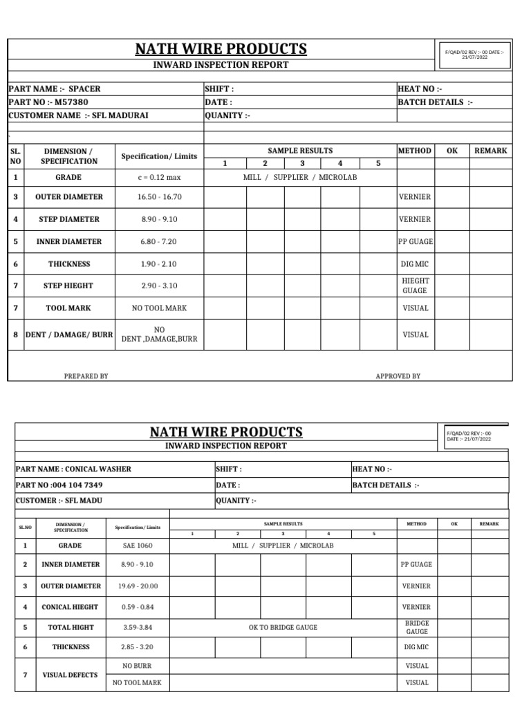 Inward Inspection Report - Sun | PDF | Technology & Engineering