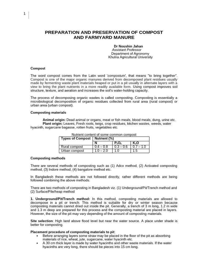 Compost and Manure Preparation Guide | PDF | Compost | Manure