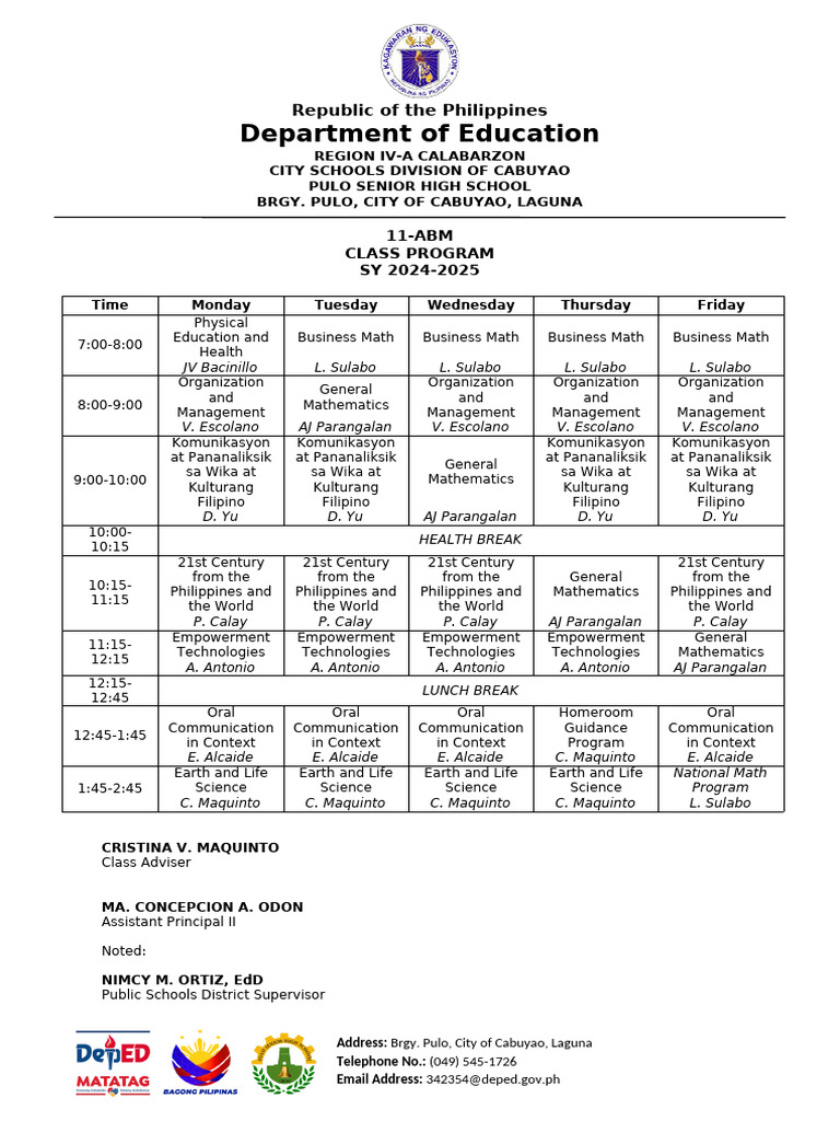 Class and Teacher Program v3 | PDF