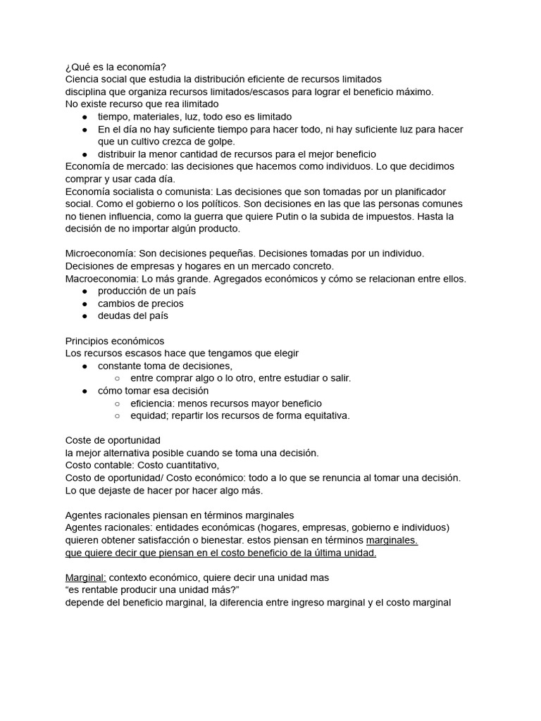 Resumen Intro Economia | PDF | Finanzas y dinero | Ciencias sociales