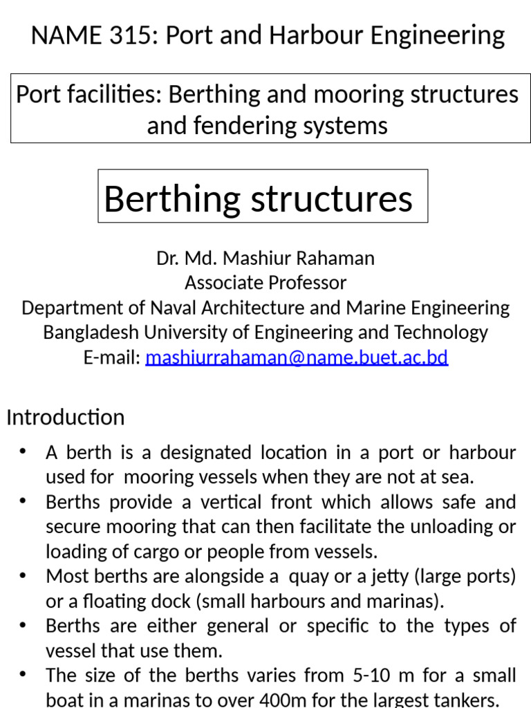 Lecture3 Berthingstructure | PDF | Cargo | Port