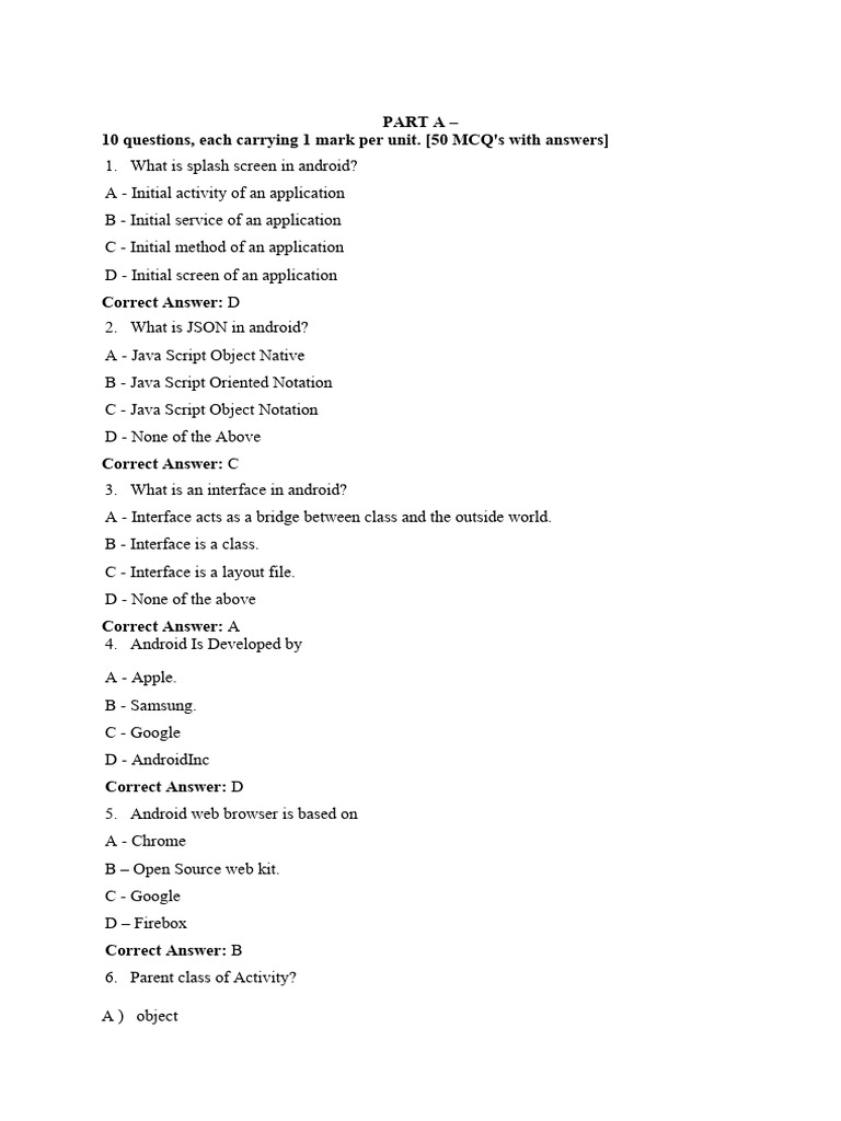 Android MCQs for Developers | PDF | Android (Operating System) | Java Virtual Machine