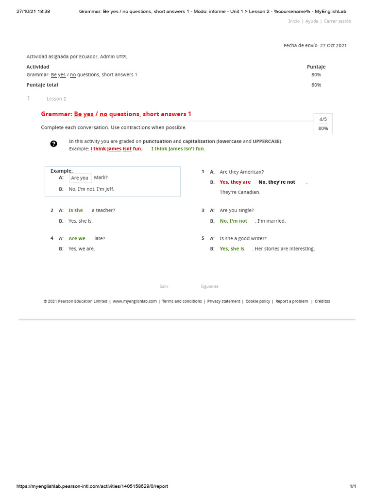Grammar - Be Yes - No Questions, Short Answers 1 - Modo - Informe ...