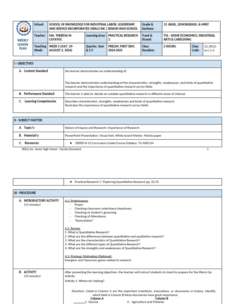 Grade 12 Practical Research Plan | PDF | Science | Critical Thinking