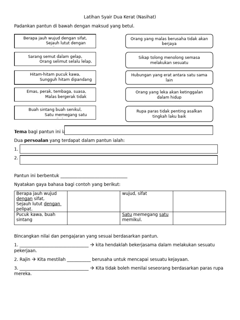 Latihan Syair Dua Kerat | PDF