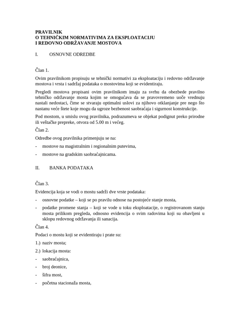 Pravilnik Za Odrzavanje Mostova | PDF