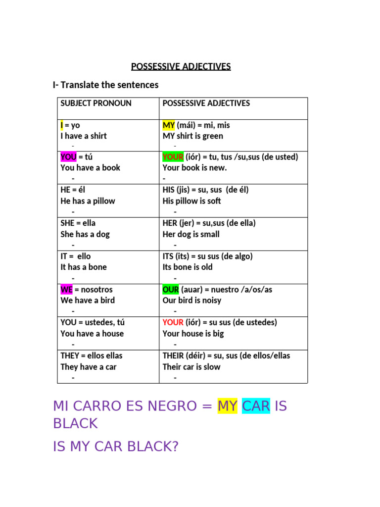 POSSESSIVE ADJECTIVES | PDF | Grammatical Conjugation | Language Mechanics