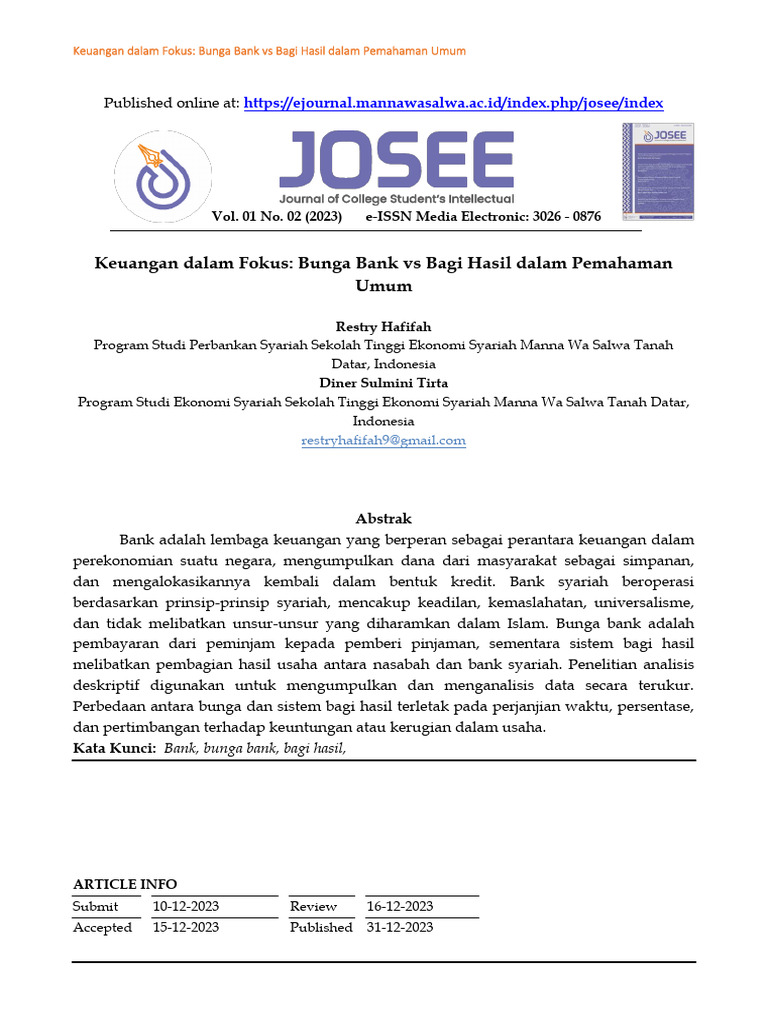 Keuangan Dalam Fokus: Bunga Bank Vs Bagi Hasil Dalam Pemahaman Umum | PDF