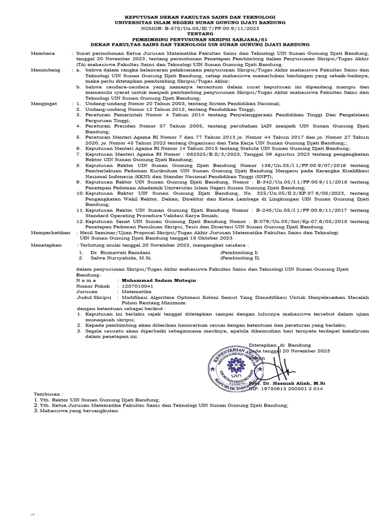 SK Skripsi Muhammad Sadam Mutaqin | PDF | Sains & Matematika