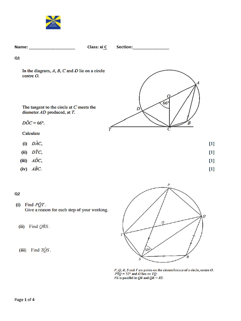 IGCSE Circle Theorems Practice Questions | PDF