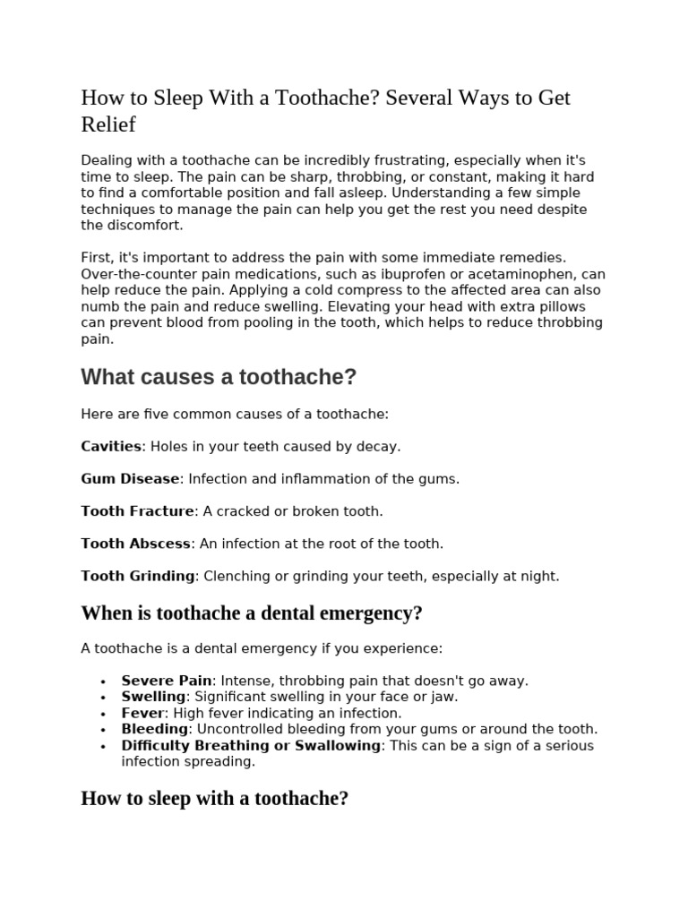 Sleep With Toothache | PDF | Dentistry | Medical Specialties