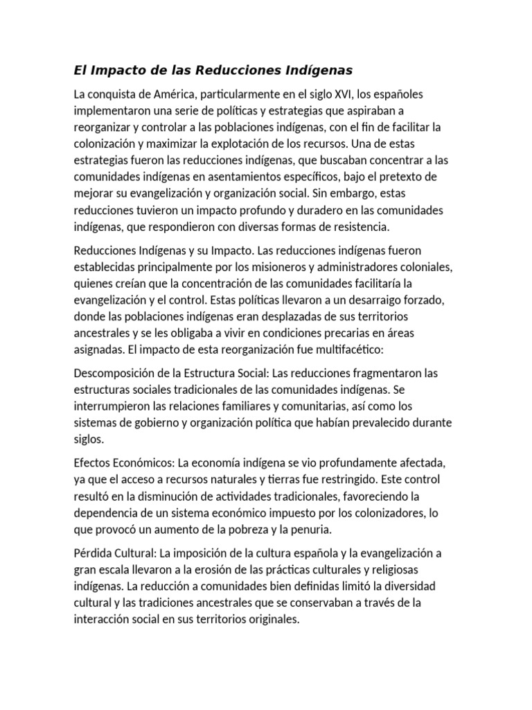Impacto de Las Reducciones Indígenas y La Resistencia de Las ...