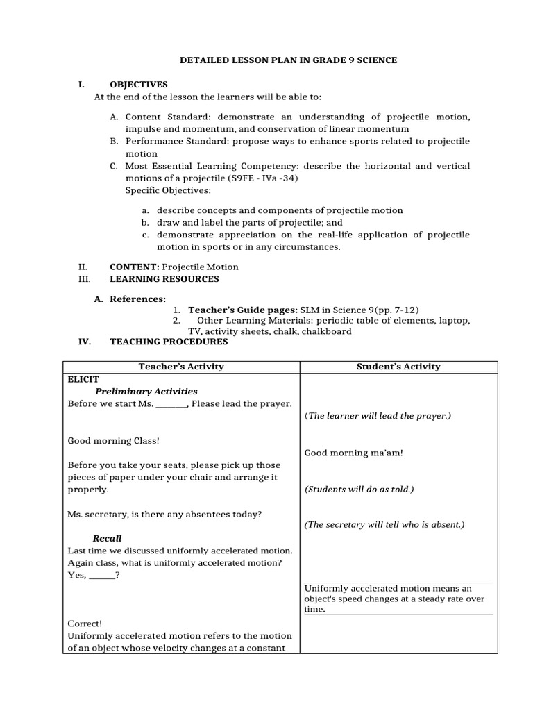Grade 9 Science Lesson on Projectile Motion | PDF | Mechanics